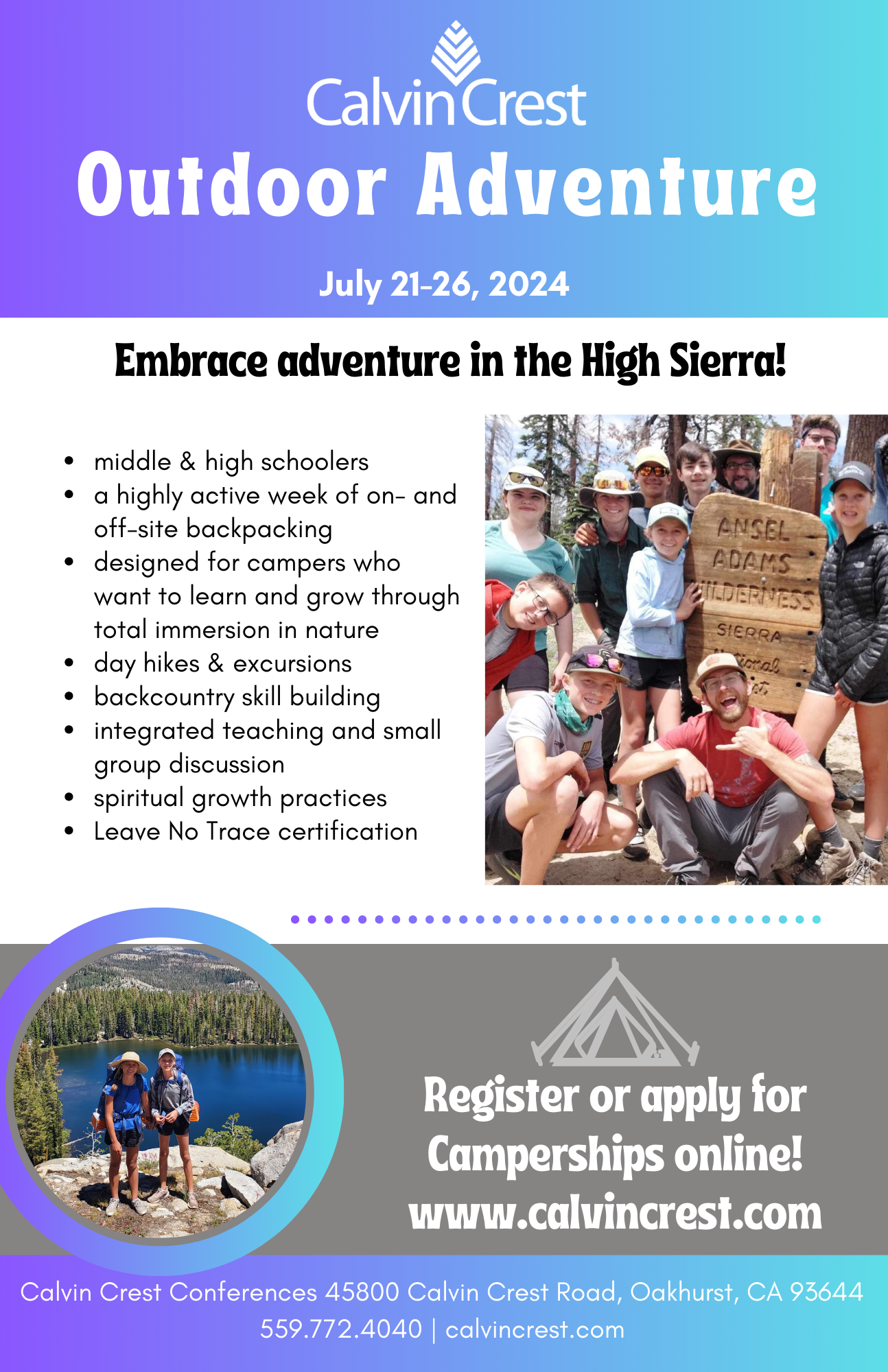Outdoor Adventure - Calvin Crest - Backpacking Camp